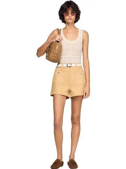 Sandro High-waisted Denim Shorts - Brown / Neutral