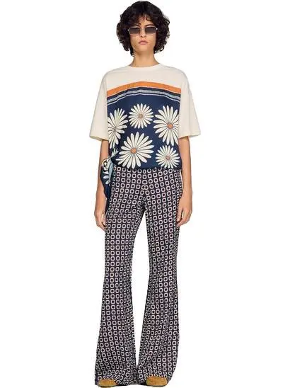 Sandro Print Flared Trousers - Floral