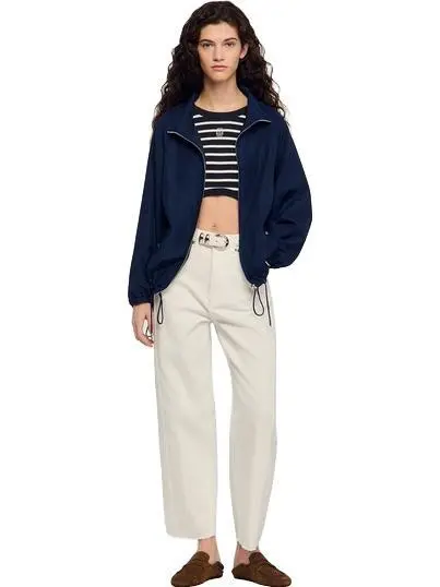Sandro Oversized Zip-up Jacket With Embroidered Logo - Yellow