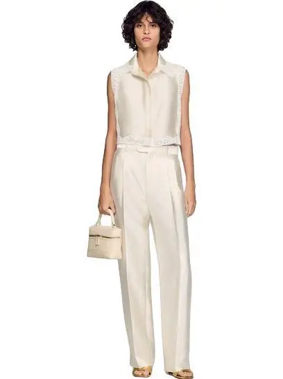 Sandro Satin Trousers - White