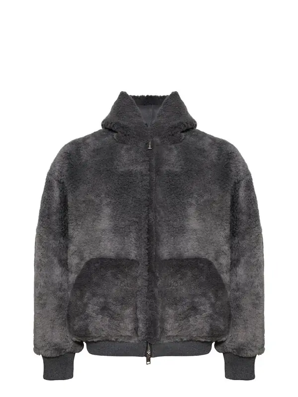 Alexander Wang Zip Up Shearling Hoodie - Grey