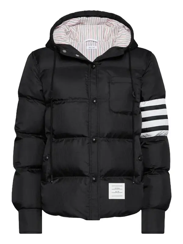 Thom Browne Shiny Ripstop Lightweight Down Filled 4-bar Jacket - Black