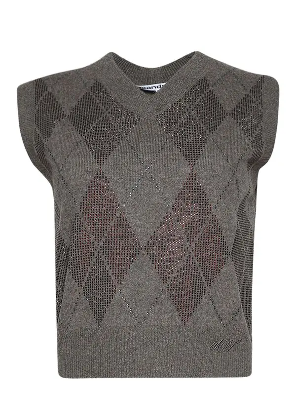 Alexander Wang V-neck Sleeveless Vest With Crystal Argyle Pattern - Brown