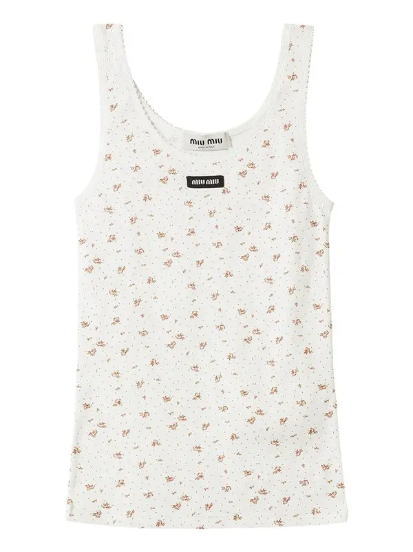 Miu Miu Costina Print Top - White