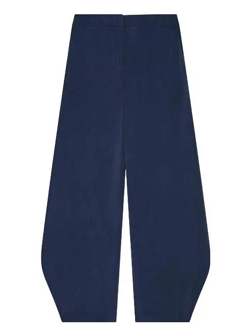Giorgio Armani Washed Silk Trousers With Rounded Hem - Blue / Navy
