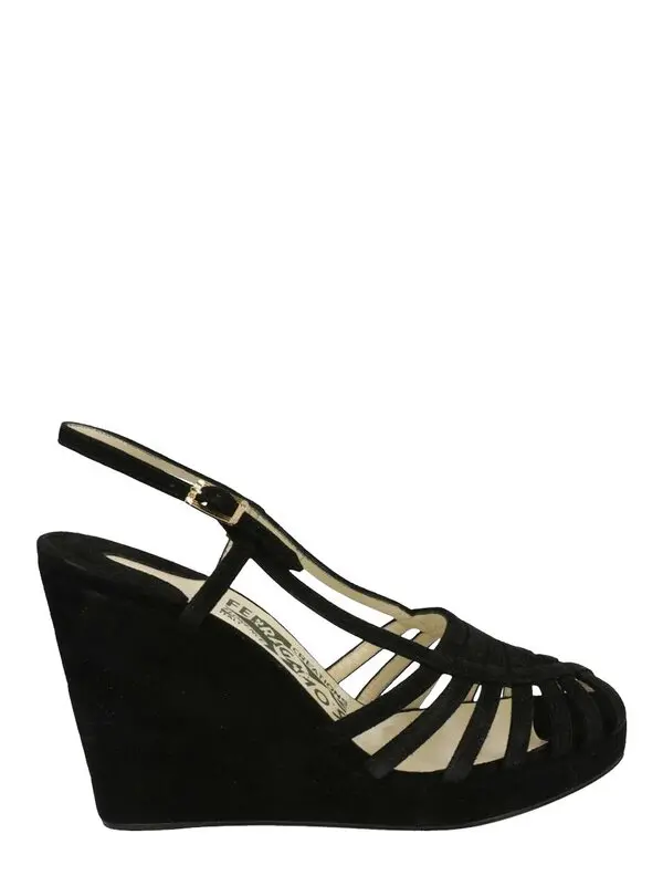 FERRAGAMO Claretta Suede Wedge - Black