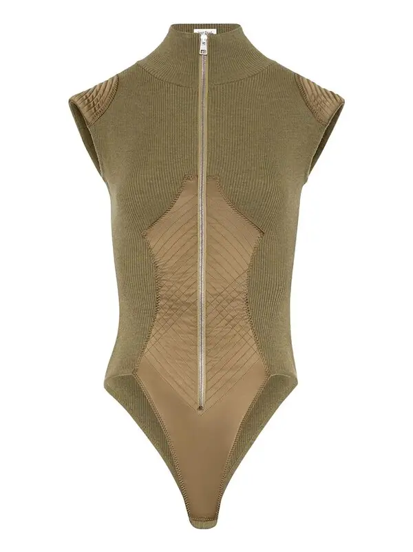 JEAN PAUL GAULTIER Merino Wool Ribbed And Satin Bodysuit - Green