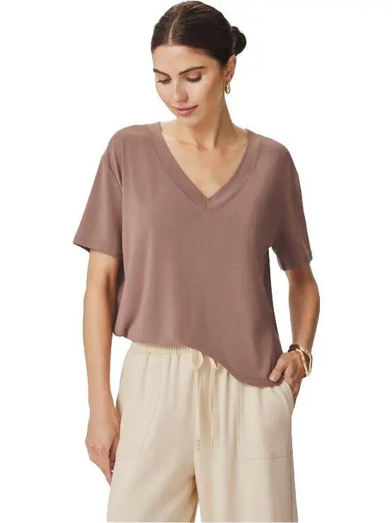 Splendid Kacey Bamboo Blend V-neck Tee - Natural