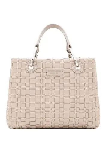 Emporio Armani Myea Small Shopper Bag In Woven Nylon - Beige