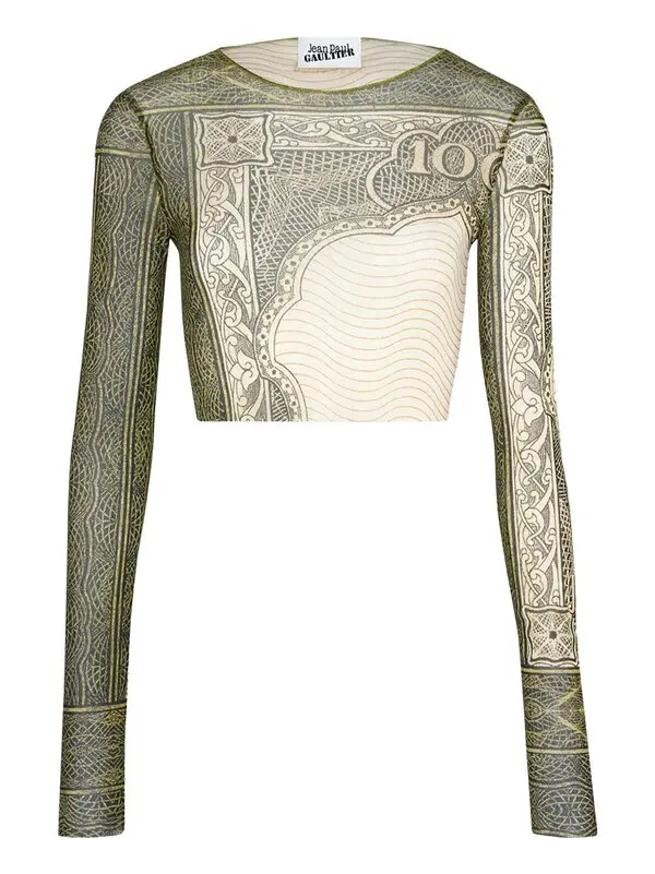 JEAN PAUL GAULTIER Re-edition "cartouche" Printed Crop Top - Green