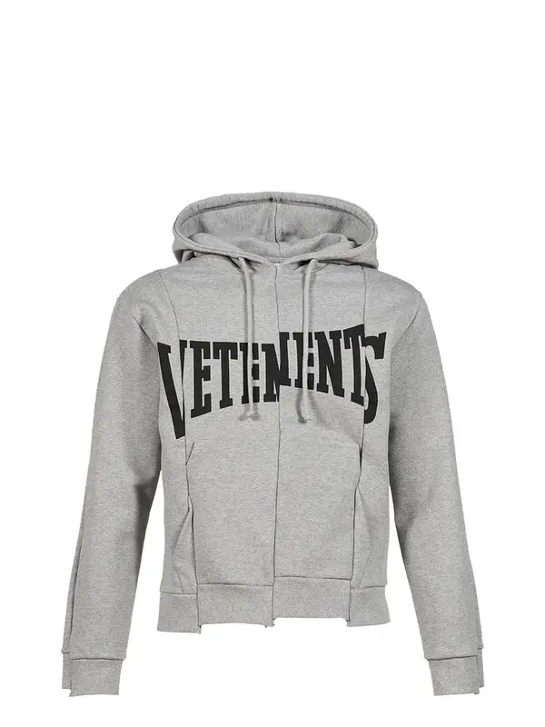 Vetements Cut-up Logo Fitted Hoodie - Grey
