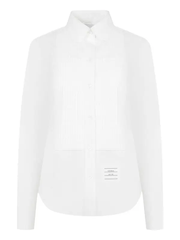Thom Browne Plisse Bib Button Down Poplin Shirt - White