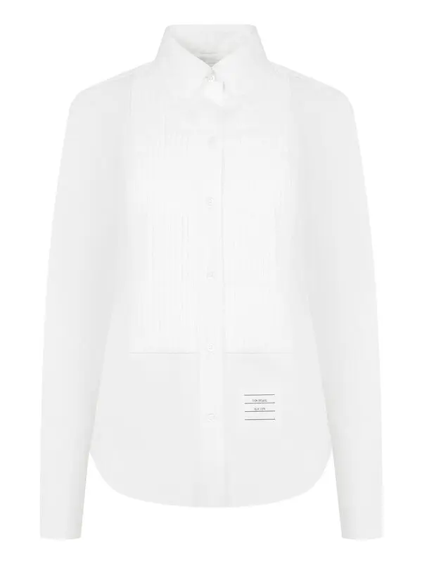 Thom Browne Plisse Bib Button Down Poplin Shirt - White