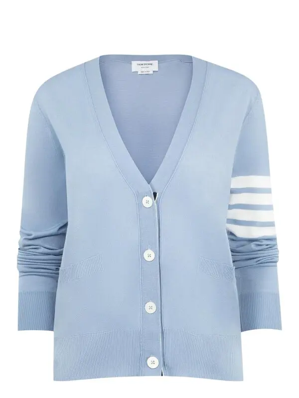 Thom Browne Merino Wool Relaxed Fit V-neck Cardigan - Blue