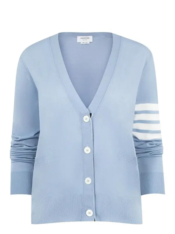 Thom Browne Merino Wool Relaxed Fit V-neck Cardigan - Blue