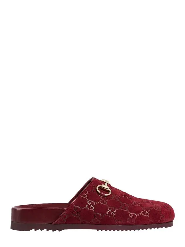 Gucci Horsebit Slipper With Gg Motif - Red