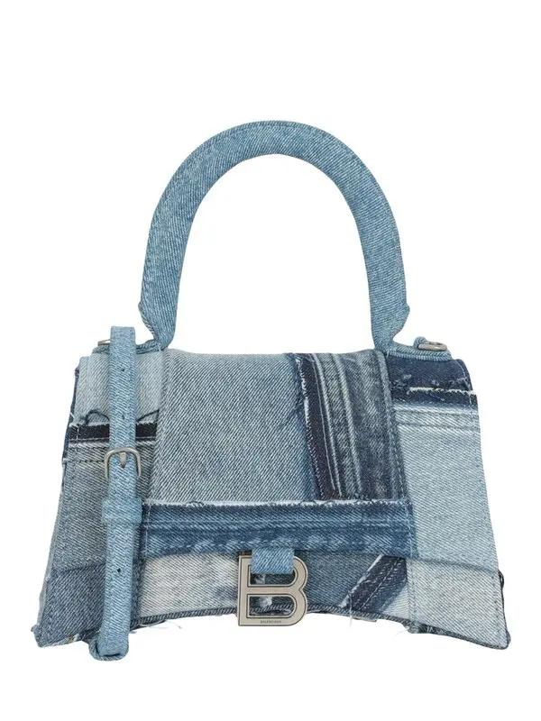 Balenciaga Hourglass Denim Patchwork Top Handle Bag - Blue