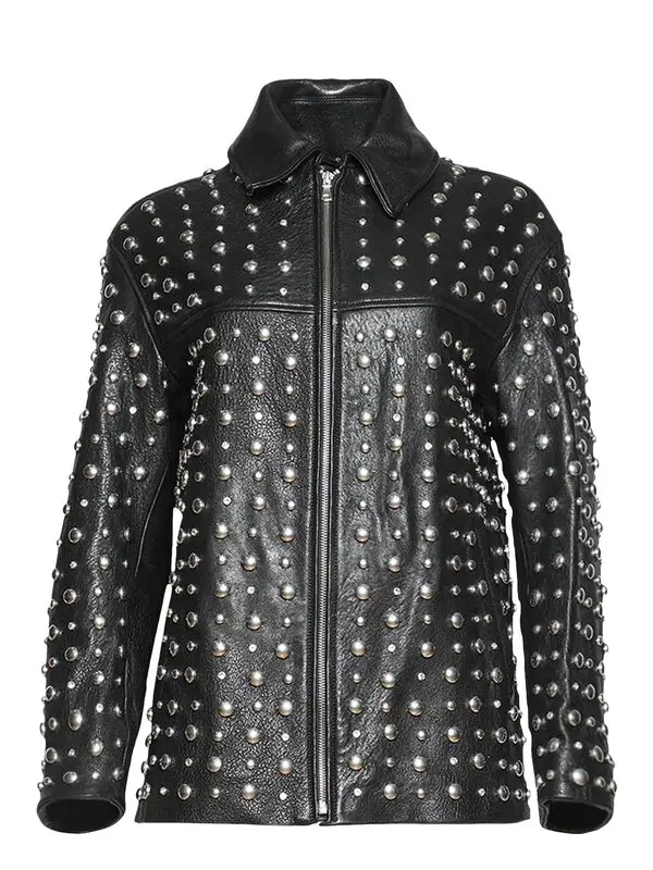 Nour Hammour Studded Leather Jacket - Black