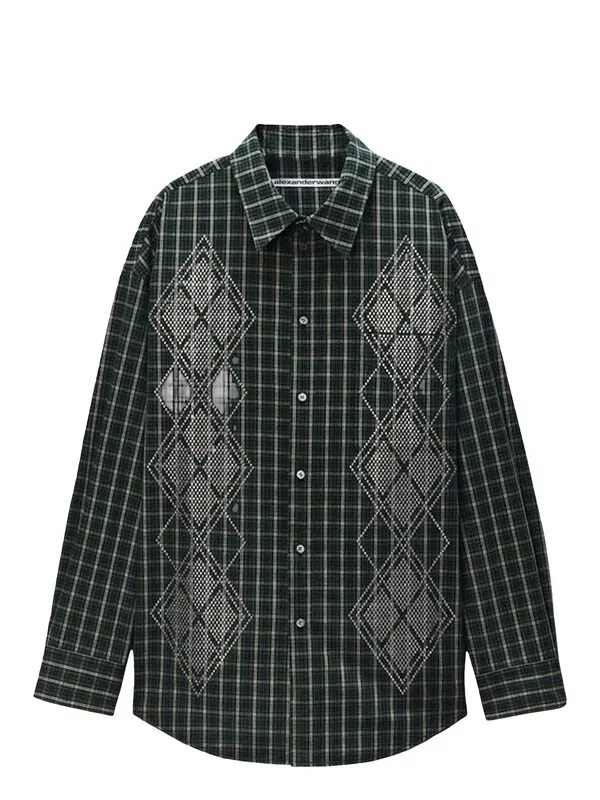 Alexander Wang Oversized Argyle Hotfix Shirt - Green