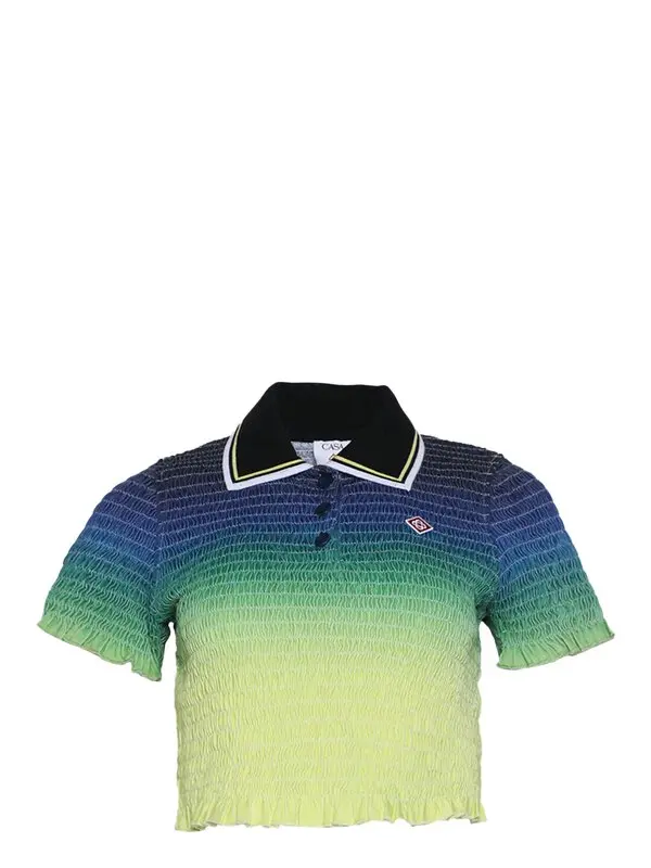 Casablanca Shirred Polo Top - Green