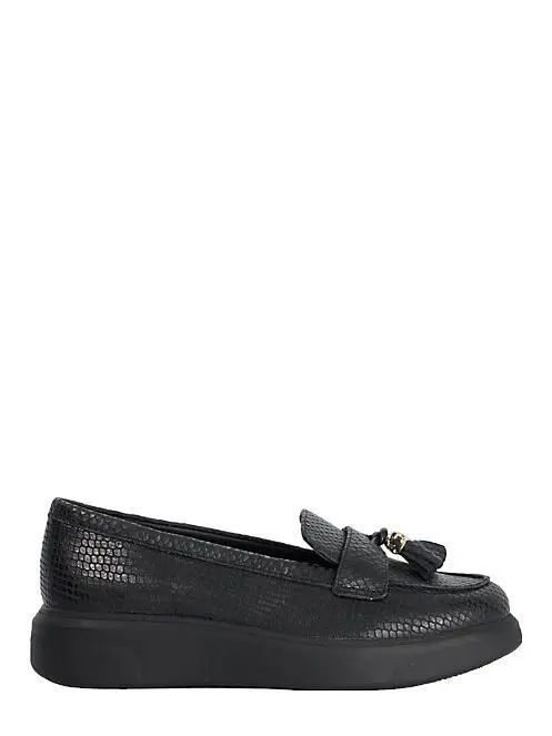 DUNE Glissade Leather Loafers - Black Rept Print Leather