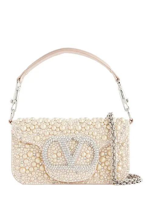 Valentino Garavani Locò Small Embellished Satin Shoulder Bag - Crema/rosa/crystal