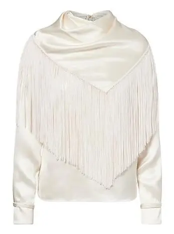 Gabriela Hearst Anderson Fringe Satin-silk Top - White