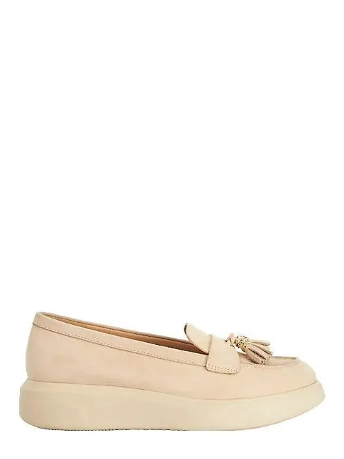DUNE Glissade Suede Loafers - Ecru Leather