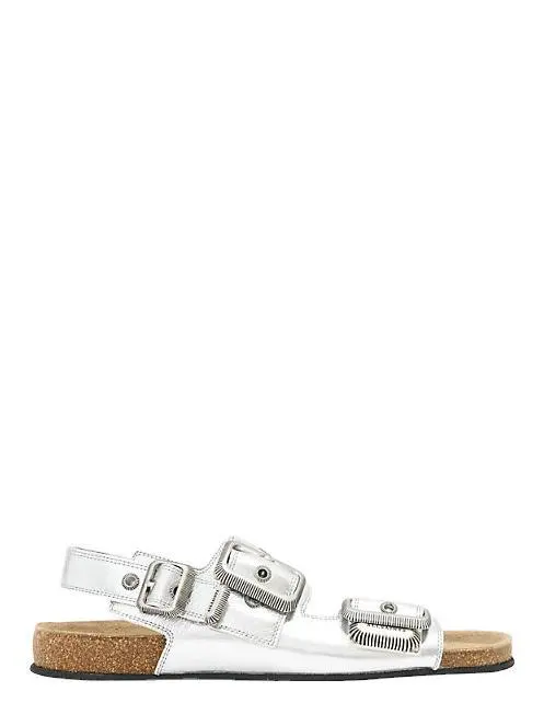 ALLSAINTS Staffa Leather Sandals - Silver Shine
