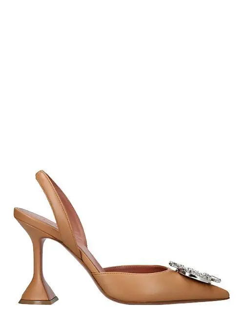 Amina Muaddi Begum 95 Slingback Leather Courts - Camel