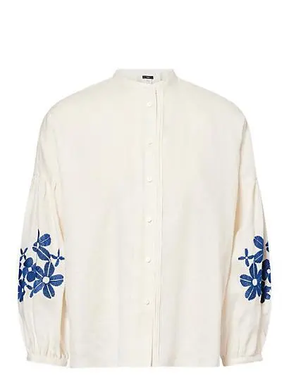 Max Mara Floral-embroidered Linen Shirt - Ecru
