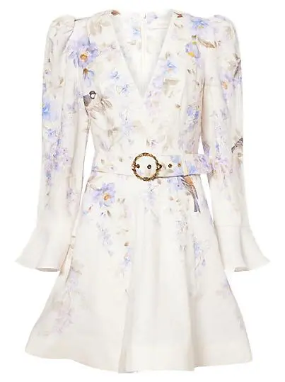Zimmermann Luna Plunge Linen Mini Dress - Blue Songbird
