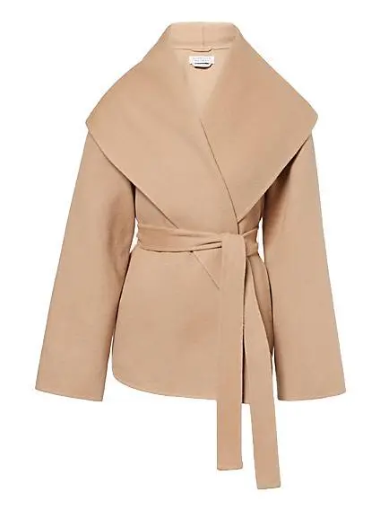 Gabriela Hearst Harris Wrap Belted Cashmere Jacket - Camel