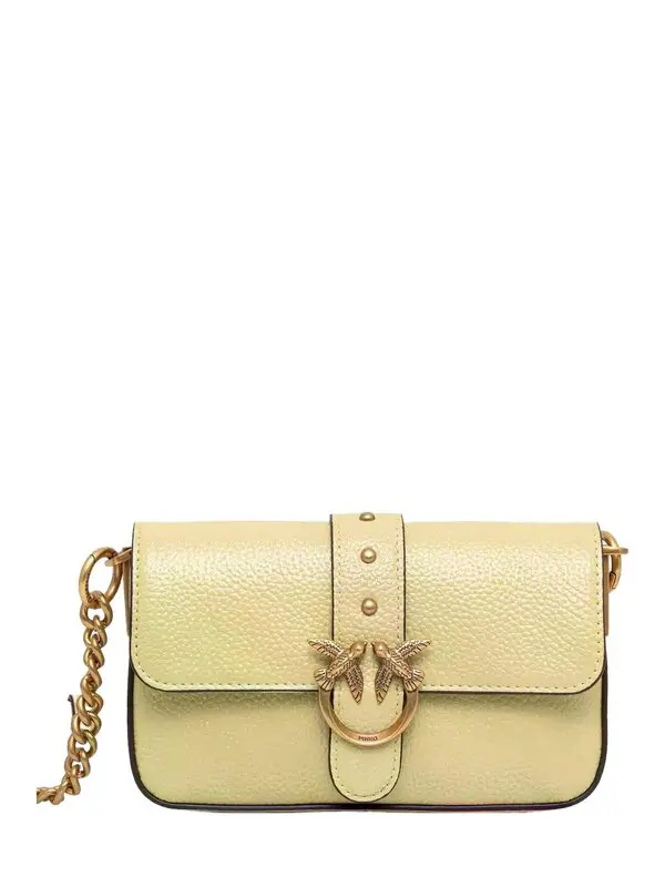 Pinko Love Birds Leather Mini Crossbody Bag - Yellow