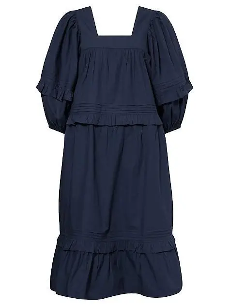 SKALL STUDIO Alice Square-neck Cotton Midi Dress - Dark Navy