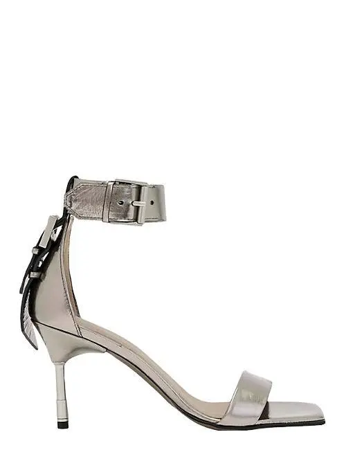 ALLSAINTS Noir Leather Heeled Sandals - Gunmetal Grey