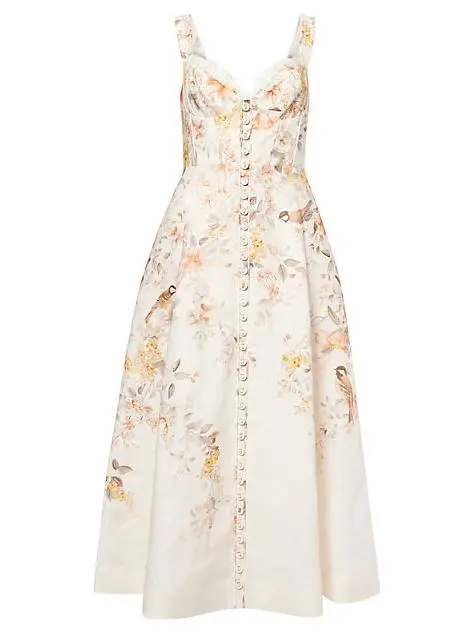 Zimmermann Luna Buttoned Linen Midi Dress - Cream Songbird