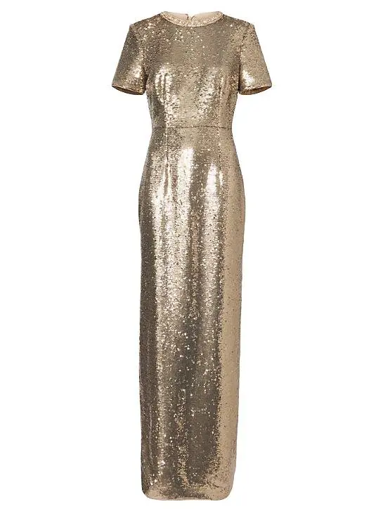 Roland Mouret Embellished-neckline Sequinned Column Gown - Gold