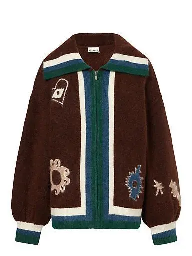 ALEMAIS Maroc Spread-collar Wool-blend Cardigan - Chocolate