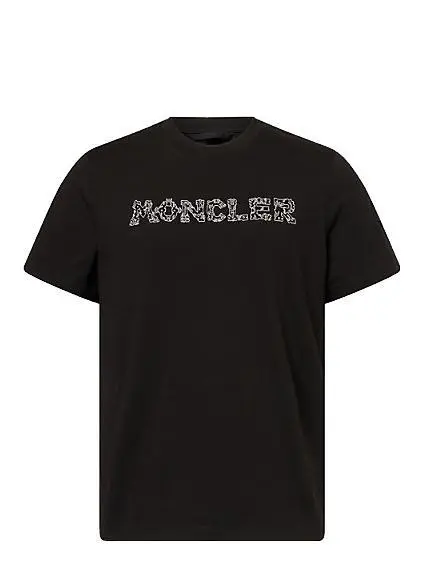 Moncler Crewneck Embroidered-logo Cotton T-shirt - Black