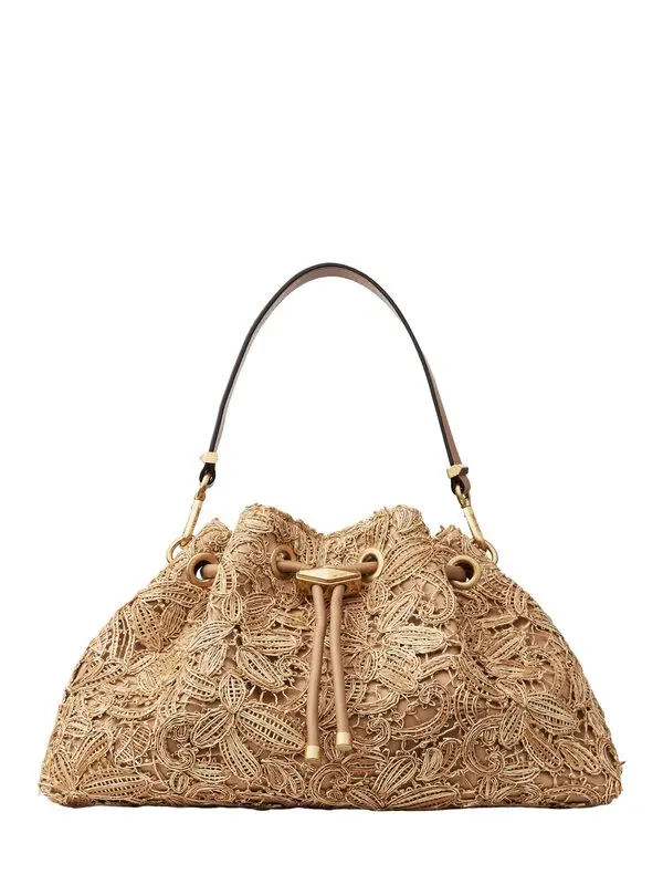 JIMMY CHOO Cinch Medium Raffia Shoulder Bag - Neutral