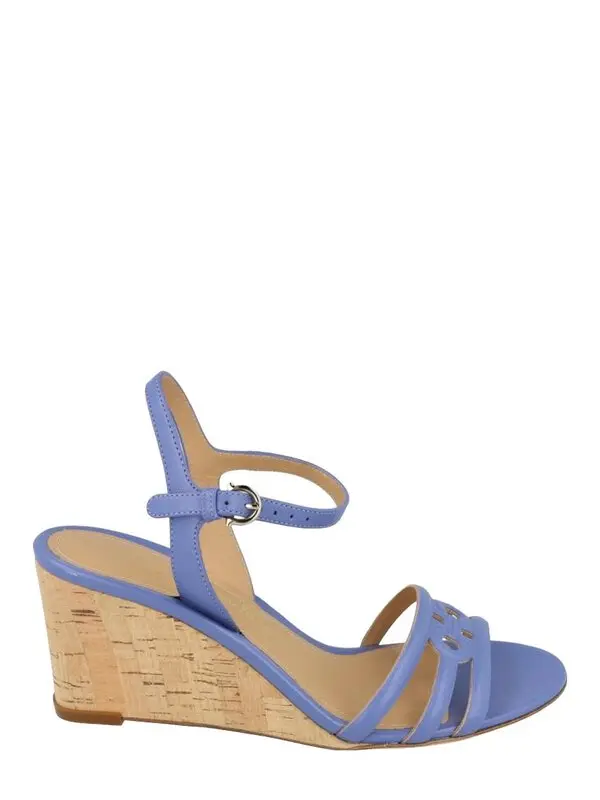 FERRAGAMO Fieri Leather Wedge Sandals - Blue