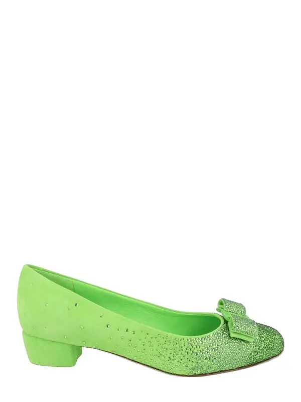 FERRAGAMO Vara Bow Crystal-embellished Pumps - Light Green