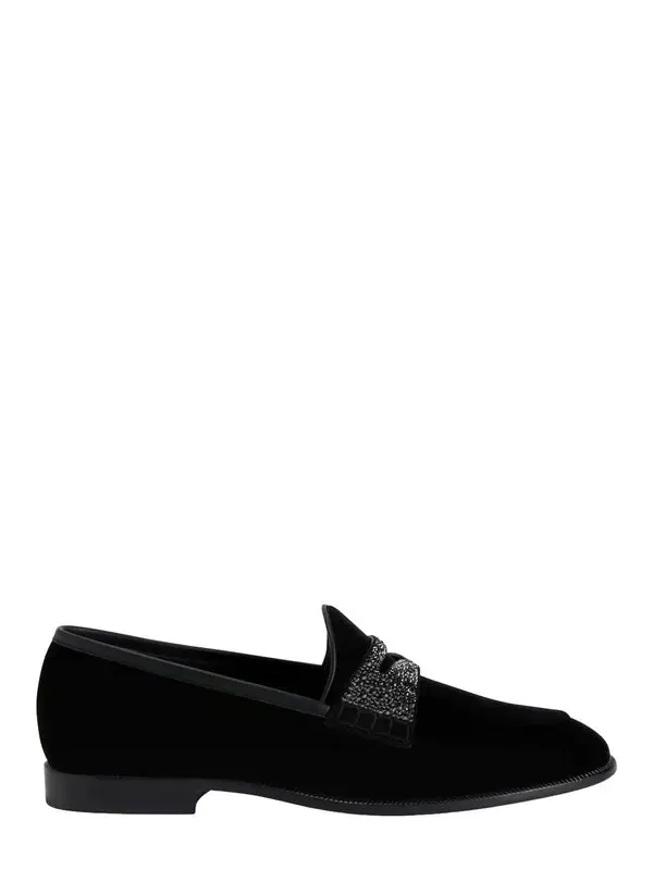 GIUSEPPE ZANOTTI Ermy Rhinestone-detail Velvet Loafers - Black