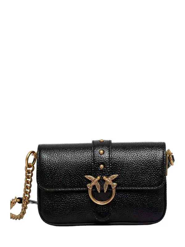 Pinko Love Birds Leather Mini Crossbody Bag - Black