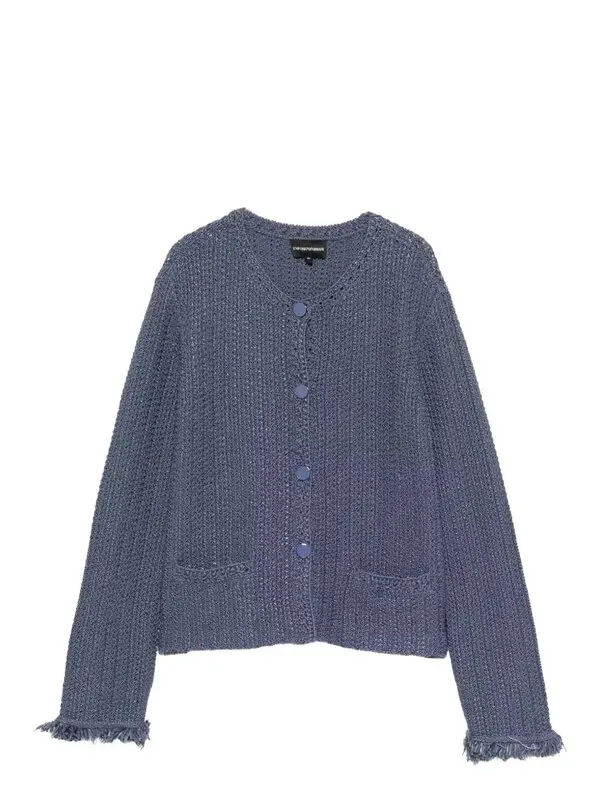 Emporio Armani Cardigan With Fringed Trim - Blue