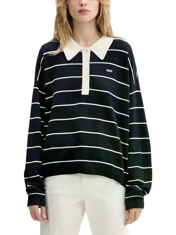 GESTUZ Striped Polo Top - Blue