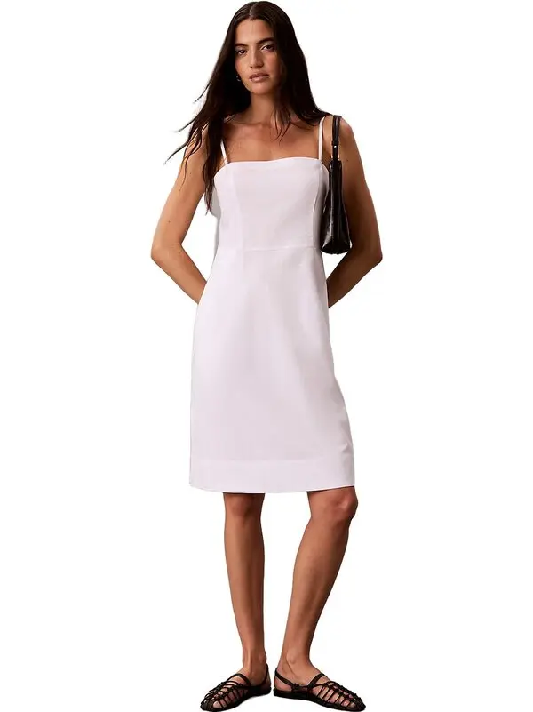 Calvin Klein Linen Blend Sheath Dress - Brilliant White