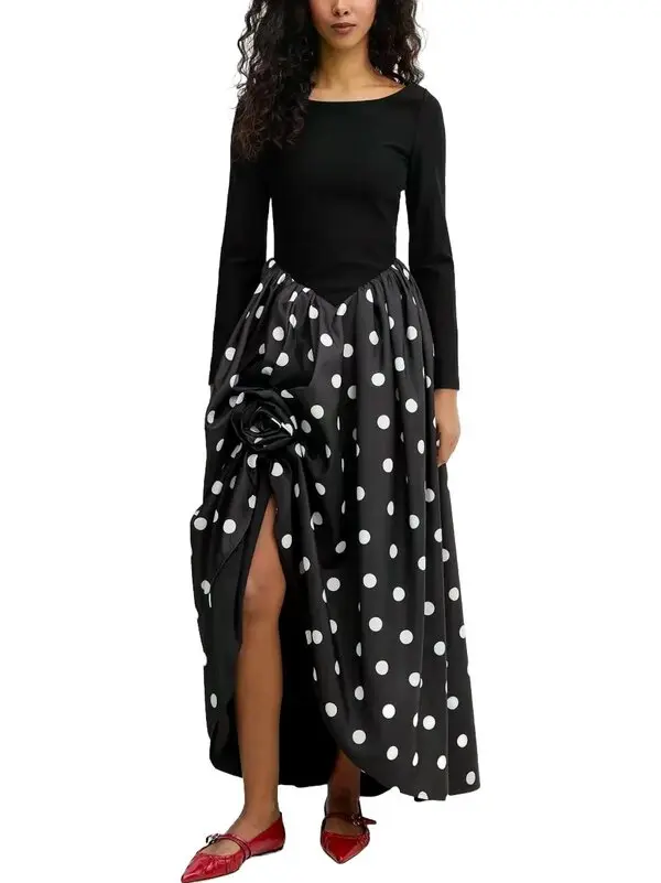 Sleeper Aurora Polka Dot-pattern Maxi Dress With Flower Embellishment - Black