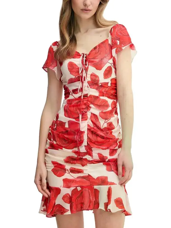 GAUDI Floral-print Ruched Mini Dress - Red